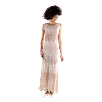 Akep Langes Strickkleid mit Zickzack-Lurex - - Dresses - Damen - Beige - S