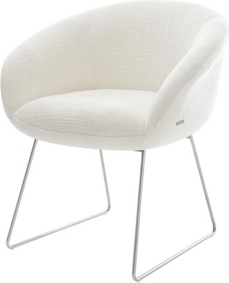 DELIFE Polsterstuhl Vinka-Flex mit Armlehnen Kufengestell Edelstahl Bouclé Soft Beige Taschenfederkern