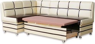 Rodnik Eckbank Korsika Maxi mit SCHLAFFUNKTION 213x142 cm, Polsterbank ausziehbar, Stauraum, Kunstleder Braun Beige, Küchenbank, Esszimmerbank