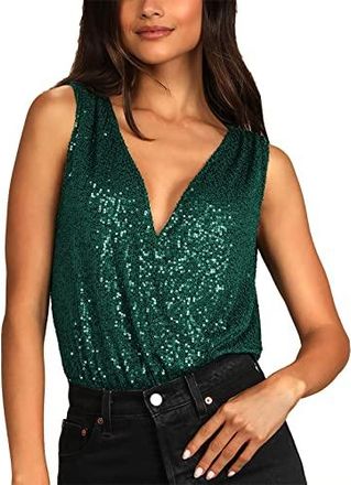 Generic Body sans Manches &agrave; Paillettes, Col en V, Dos Nu pour F&ecirc;te au Bar, Body &agrave; Paillettes Brillantes pour Femme, Nettoyage Facile, [plusieurs Sc&egrave;nes applic