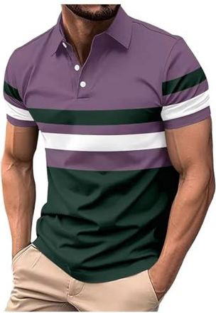 Generic Polo &agrave; manches courtes pour homme - &Eacute;t&eacute; d&eacute;contract&eacute; - Patchwork - Ray&eacute; - Chemises de vacances, lilas, XXL