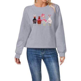 Generic Pull &agrave; capuche pour femme avec imprim&eacute; lettres et col rond pour lautomne et lhiver 2026, gris, XXL