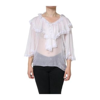 Dolce & Gabbana Ger&uuml;schte Spitzen Chiffon Bluse - - Blouses & Shirts - Damen - Wei&szlig; - L