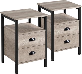 Yaheetech Nachttisch 2er Set Nachtschrank Nachtkommode mit Schubladen und Ablagefach Metallgestell Beistelltisch Couchtisch für Wohnzimmer, Schlafzimmer, Grau