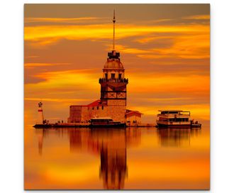 Paul Sinus Art Leinwandbilder | Bilder Leinwand 60x60cm Maiden Tower kiz kulesi in Istanbul bei Sonnenuntergang