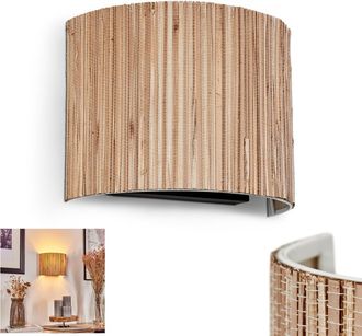 HOFSTEIN Wandleuchte Bongal, moderne Wandlampe aus Metall/Seegras in Schwarz/Natur, Leuchte im Boho-Design mit tollem Up&Down Lichteffekt, 2-flammig, 2 x E14, 