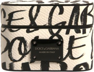 Dolce & Gabbana Unisex Leather Scribble Logo Airpods Case White Card Cases