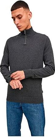 Jack & Jones Jjeemil Knit Half Zip Noos Homme Sweater, Dark Gris Melange, S
