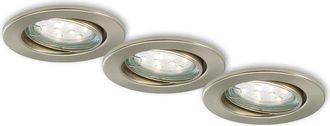 Briloner 3er Set LED Einbaustrahler 230V, Deckenspots, LED Spots, Einbauspots LED, Einbauleuchten Decke, Schwenkbar, 68mm, Warmwei&szlig;es Licht, IP23, Matt-Nickel,