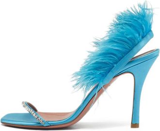 Amina Muaddi Adwoa feather satin slingback sandals - Blau