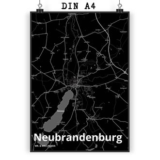 Mr. & Mrs. Panda Bild Neubrandenburg DIN A4 - Geschenk, Plakat, Stadt, Poster, Dorf Karte Landkarte Map Stadtplan, Wandposter, wanddeko, Posterdruck