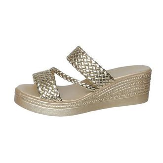 Generic Espadrilles compens&eacute;es &agrave; plateforme pour femme - Tendance - Tress&eacute;es - Bout ouvert - Chaussures de plage d&eacute;t&eacute;, dor&eacute;, 40.5 EU