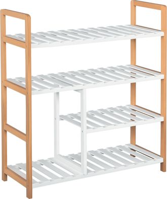 HOMCOM Schuhregal aus Kiefer, Schuhablage mit 4 Ablagen, Regal für Schuhe Stiefel, Schuhständer, Weiß, 68 x 26 x 78 cm