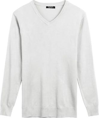 Coofandy Pull col en V pour Homme - Coupe ajust&eacute;e - Tricot&eacute; &agrave; Manches Longues - Pull Basique - Haut dautomne - Blanc Pur - S