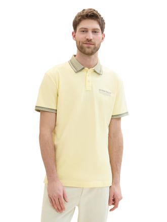 Tom Tailor Herren Basic Piqué Poloshirt mit Logo-Print, light yellow, L