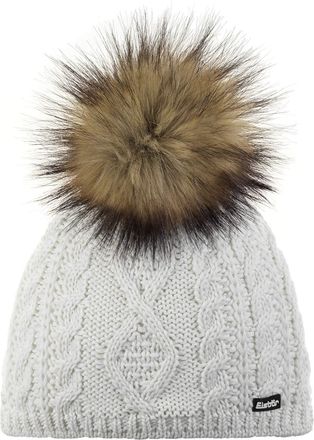 Eisbär Mütze Damen Nelia Lux Weiß - Merino Bommelmütze für Frauen - mit Fleece Futter schützt vor Kälte und Wind - Strickmütze mit Zopfmuster und Kunstfell-P