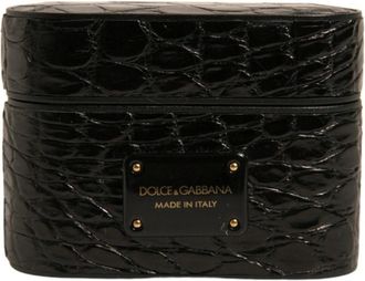 Dolce & Gabbana unisex, Accessoires, Noir, Taille: ONE Size &Eacute;tui Airpods en cuir noir avec logo m&eacute;tallique