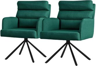 ML Design Esszimmerst&uuml;hle drehbar 2er Set Dunkelgr&uuml;n, Wohnzimmerst&uuml;hle mit Arm- und R&uuml;ckenlehne, Drehst&uuml;hle Auto-Position, Polsterst&uuml;hle mit Polyesterbezug &