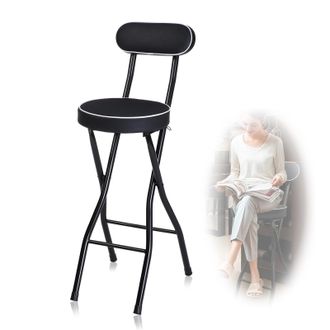 Generic Klapphocker mit R&uuml;ckenlehne und Fu&szlig;st&uuml;tze aus Stahl, Tragbarer Runder Gepolsterter Fr&uuml;hst&uuml;ckshocker(55cm/22inch)