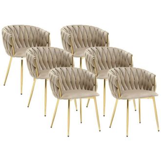 Vente-Unique Lot de 6 chaises en velours et m&eacute;tal dor&eacute; - Beige - ELEGANO