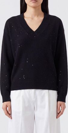 Brunello Cucinelli Pull &agrave; encolure en V en cachemire et soie rehauss&eacute; de sequins