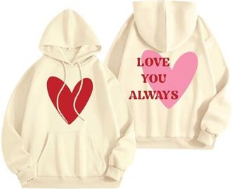 Generic Sweat &agrave; capuche &agrave; manches longues pour la Saint-Valentin 2026 pour femme (3), beige, XXL