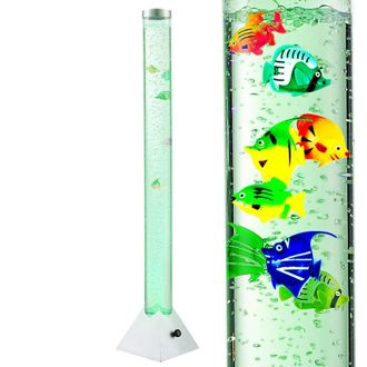 ETC Shop LED Wassers&auml;ule Sprudels&auml;ule mit f&uuml;nf Deko-Fischen RGB-Farbwechsler Deko-Stehleuchte mit Fischen, Kunststoff, LED Farbwechsler, H 122 cm