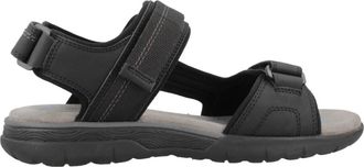 Geox Homme, Chaussures, Noir, Taille: 44 EU Sandales Plates au Design Contemporain