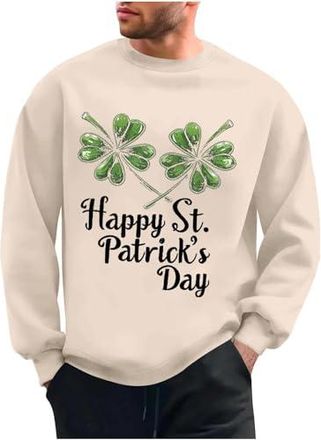 Generic Sweat-shirt de la Saint-Patrick 2026 pour homme - Pull irlandais vert - Imprim&eacute; tr&egrave;fle - Vintage - Chemisier porte-bonheur d&eacute;contract&eacute; &agrave; manches longu