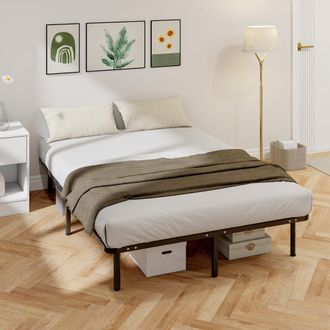 HOMCOM Bettrahmen 140 x 190 cm, 2-Personen-Bett aus Massivholz mit Lattenrost und Fußteil, 26 cm hoch mit Stauraum darunter, kein Federkern erforderlich, ein