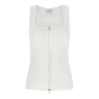 Courr&egrave;ges Geripptes Strick-Tanktop mit Rei&szlig;verschluss - - Tops - Damen - Wei&szlig; - M