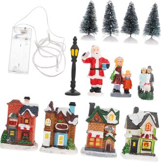 Hemobllo Weihnachtshaus Beleuchtet Mit Led-lichtern Weihnachtsfiguren Und Zubehör Für Weihnachtslandschaft Partyartikel Und Dekoration