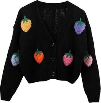 Generic 2026 Vestes en tricot pour femme et fille - Surdimensionn&eacute;es &agrave; manches longues - Broderie - Haut pour nouveau-n&eacute; - V&ecirc;tements dautomne et dhiver, Noir,