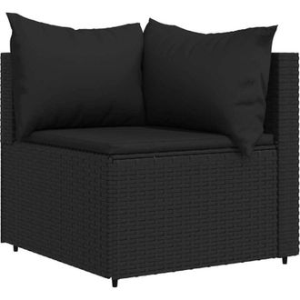 vidaXL Garten-Ecksofa mit Kissen Schwarz Poly Rattan vidaXL