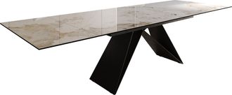 DELIFE Esszimmertisch Edge Keramik Minas Melange Wei&szlig;-Beige 200-300x100 V-Gestell Flachstahl Schwarz ausziehbar