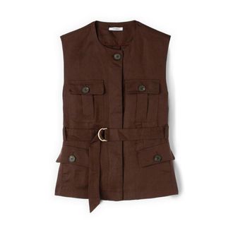 Motivi Femme, Vestes, Brun, Taille: 42 FR Gilet saharienne m&eacute;lange lin lyocell