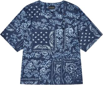 Emporio Armani Femme, Blouses et Chemises, Bleu, Taille: 38 FR Chemise Chambray Imprim&eacute;e Int&eacute;gralement