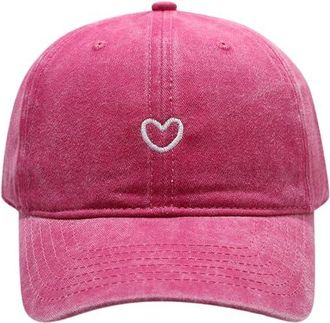 Generic Casquette de baseball d&eacute;lav&eacute;e et imperm&eacute;able pour femme - Couleur unie - Coeur brod&eacute;, Rose, taille unique