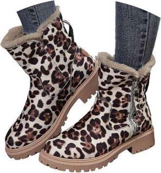 Minetom Chaussures Bottes dhiver en Cuir Femmes Courte Bottines De Neige avec Doublure Chaud Fourrure Fermeture A1 L&eacute;opard 43 EU