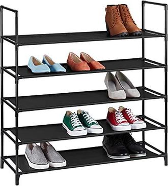 Relaxdays XL Schuhregal Stecksystem, 5 Ebenen, für 20 Paar Schuhe, Stoff Schuhständer, HBT: 90,5 x 87,5 x 30 cm, schwarz, 10036198_46