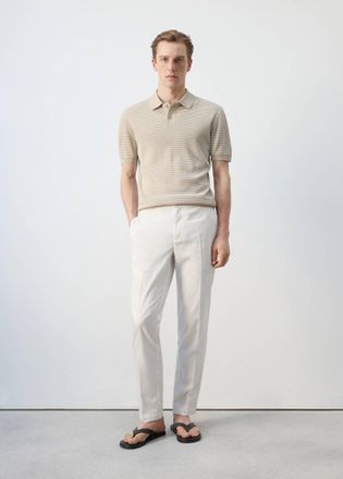Mango Polo coton maille rayures beige - Homme - XXL - MANGO MAN