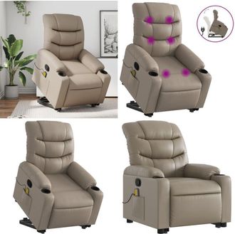 vidaXL Massagesessel mit Aufstehhilfe Cappuccino-Braun Kunstleder - Massage Sessel - Elektrischer Lift - Relaxsessel - Fernsehsessel - Wohnzimmerm&ouml;bel