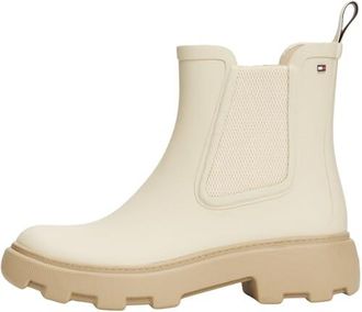 Tommy Hilfiger Bottines de Pluie Femme Rubber Rainboot à Talon Carré, Ivoire (Newsprint), 40