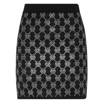 Philipp Plein Femme, Jupes, Noir, Taille: 42 FR Knitted Strass Mini Skirt Monogram
