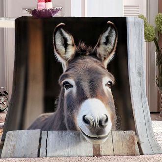 Generic Flanell Kuscheldecke Braun Grau, Tier Bauernhof Esel Muster weiche Warm Pl&uuml;sch Fleecedecke f&uuml;r Couch Sofa Bett Dekoration - 130 x 150 cm Gem&uuml;tlich W&auml;r