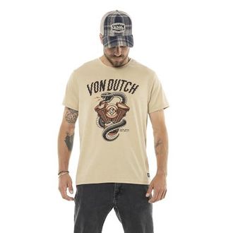 Von Dutch Tee Shirt Homme, T Shirt Homme Vibra, Col Rond, Regular Fit, Beige Taille M