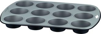 Lagostina Gustosa Backform für 12 Muffins aus Stahl, antihaftbeschichtet, für Backofen, Schwarz, 38 x 27 cm