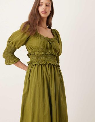 Nobody's Child Ariel - Robe mi-longue tendance folk - Vert olive