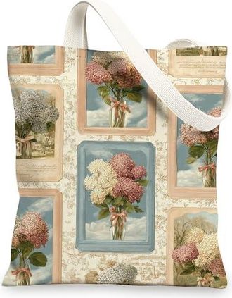 Generic Sac fourre-tout vintage en toile avec imprimé floral artistique, sac de courses réutilisable, léger et lavable avec bandoulière, multicolore, 13x15 In