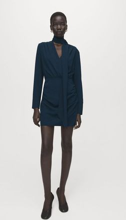 Mango Robe foulard drap&eacute;e bleu marine - Femme - XXS - MANGO